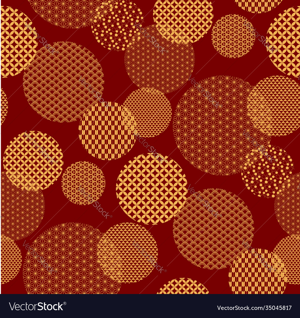 Golden pattern circles on red seamless pattern Vector Image