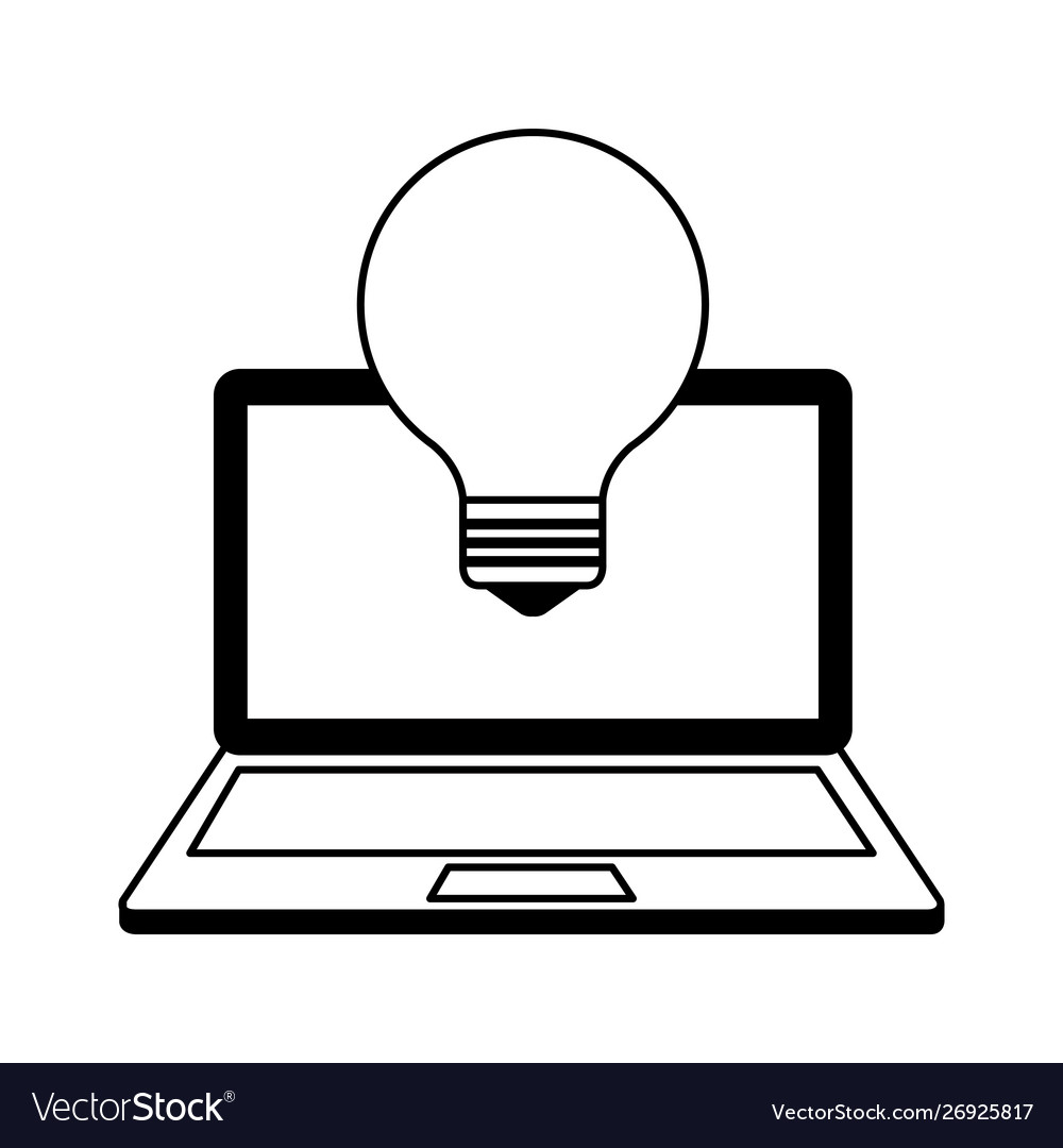 Laptop computer with bulb light idea Royalty Free Vector