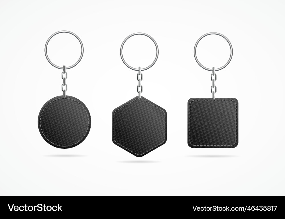 Realistic detailed 3d leather keychain set Vector Image