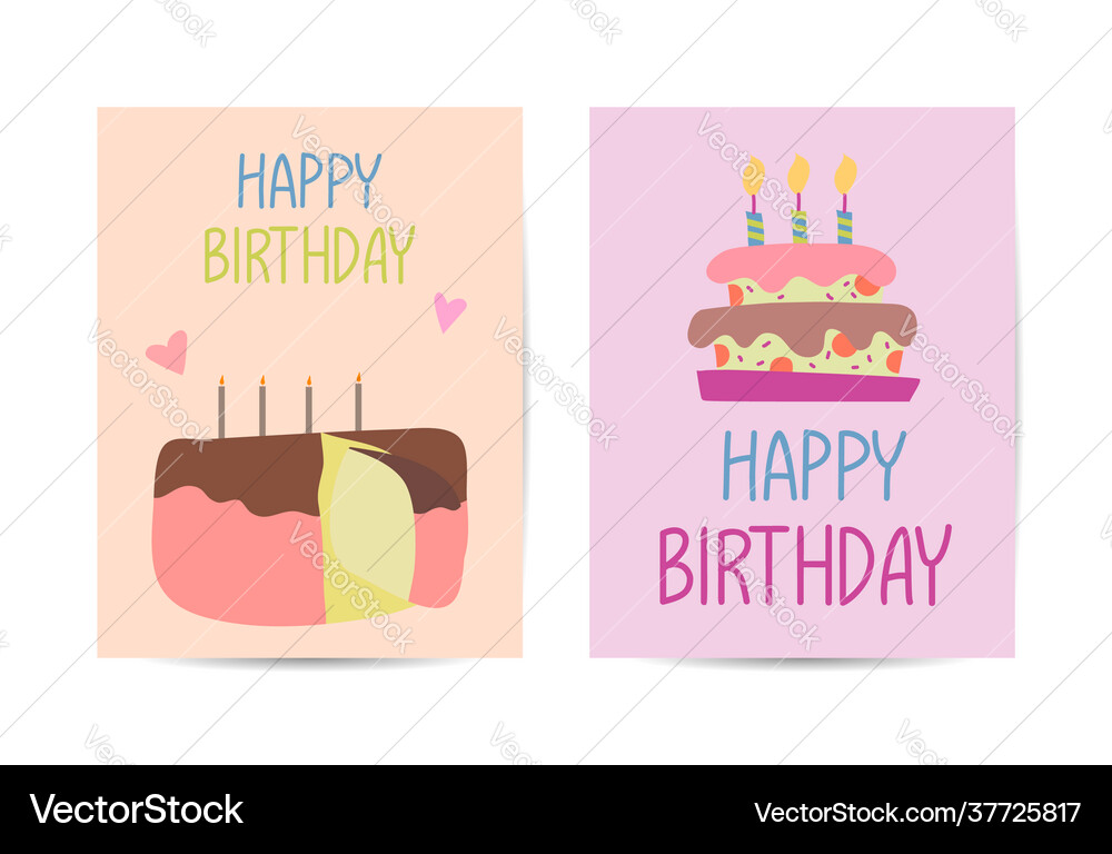 Set birthday card design templates hand drawn Vector Image