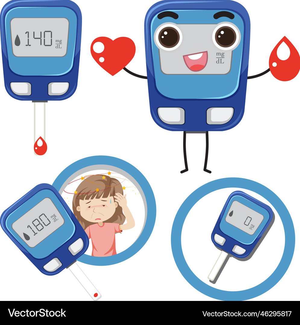 Set of mix diabetes object Royalty Free Vector Image