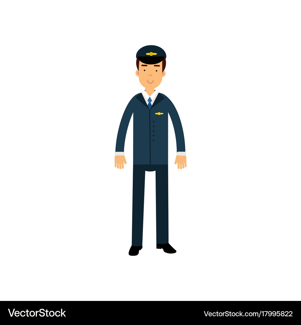 Airline pilot in blue uniform standing with bag Vector Image