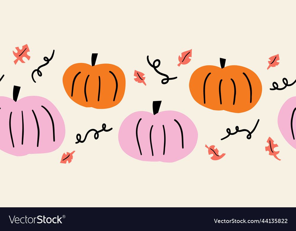 Cute hand drawn pumpkin border horizontal Vector Image