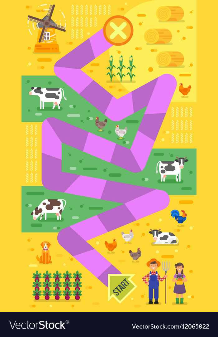 Flat style kids farm board game template Vector Image Flat style kids farm board game template Vector Image