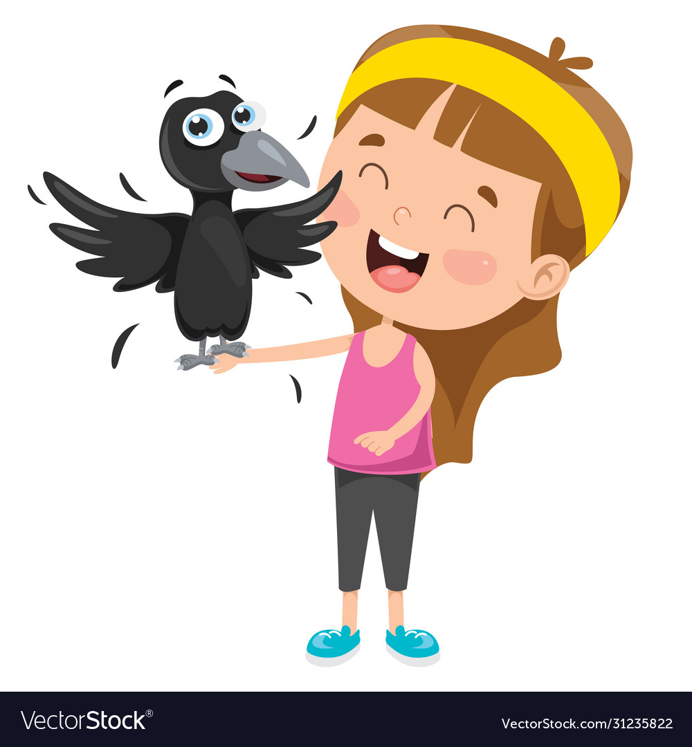 Girl Playing With Crow Royalty Free Vector Image