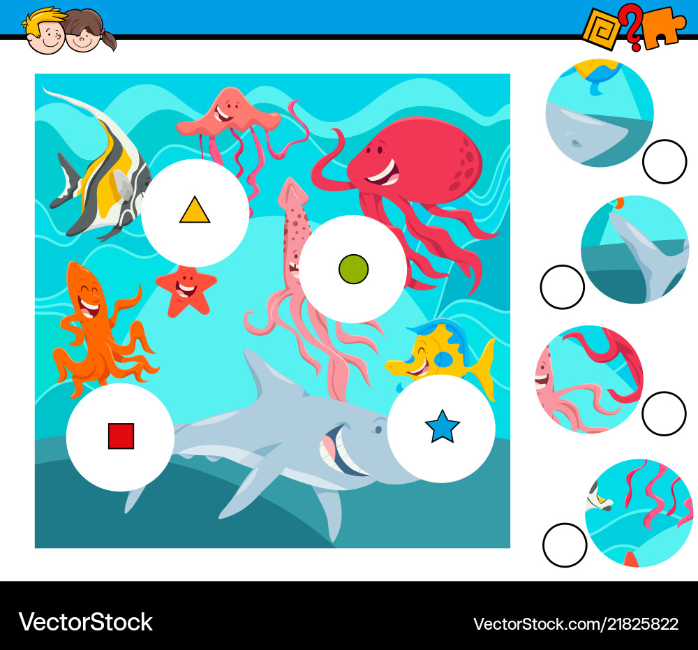 Match pieces puzzle with sea animals group Vector Image