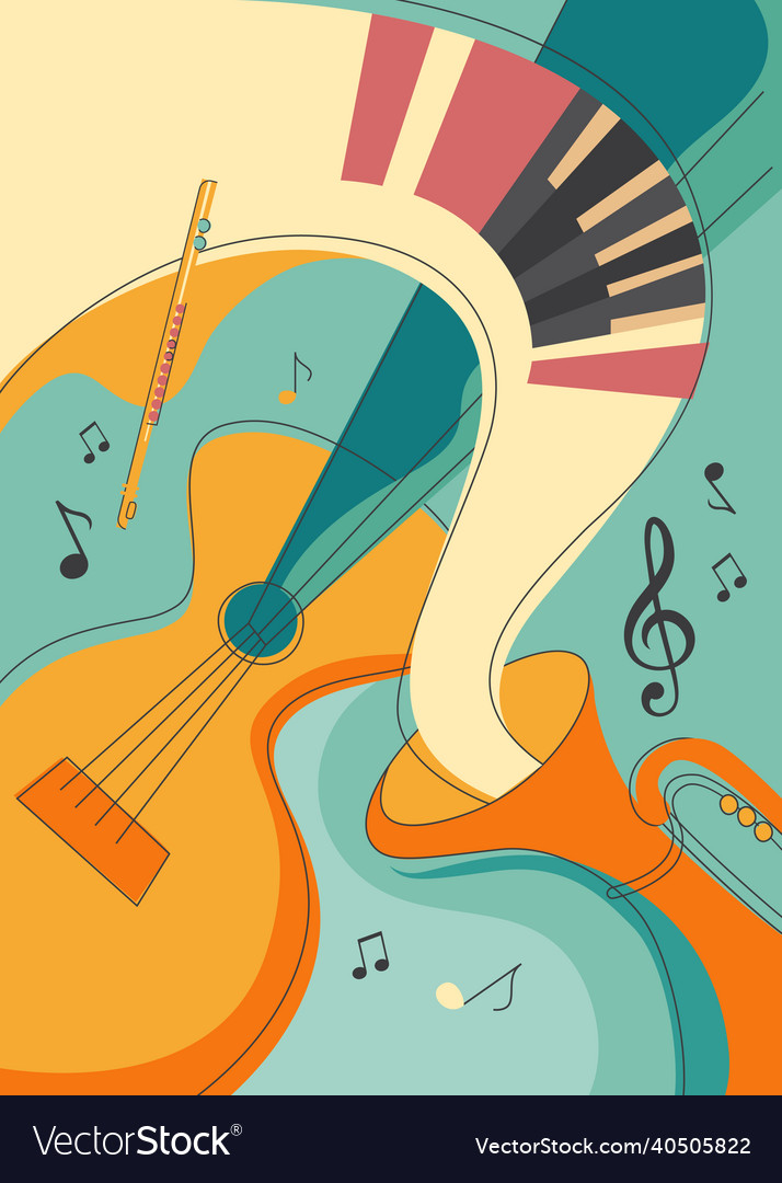 Poster with different musical instruments Vector Image