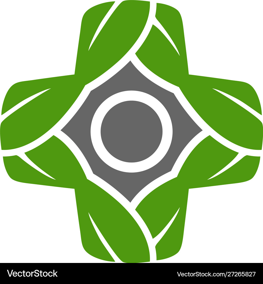 Leaf plus medical symbol logo design Royalty Free Vector