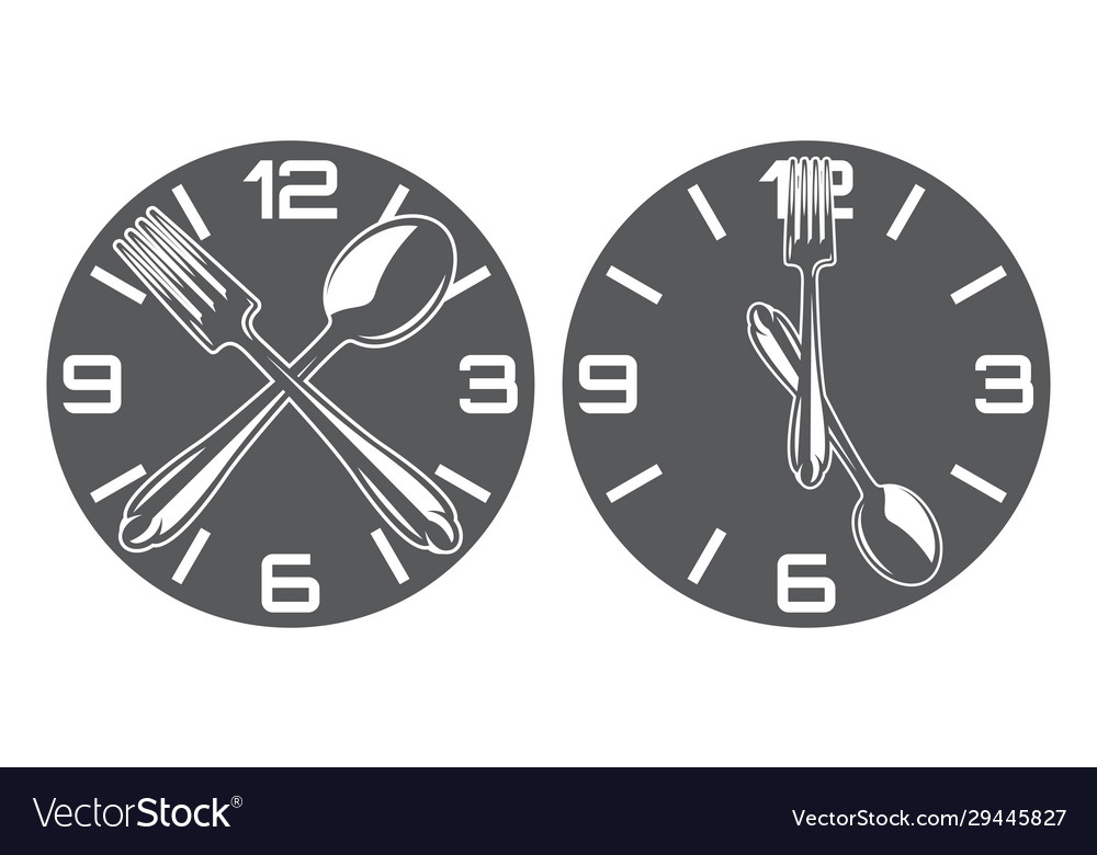 Set two patterns with clock spoon and fork Vector Image