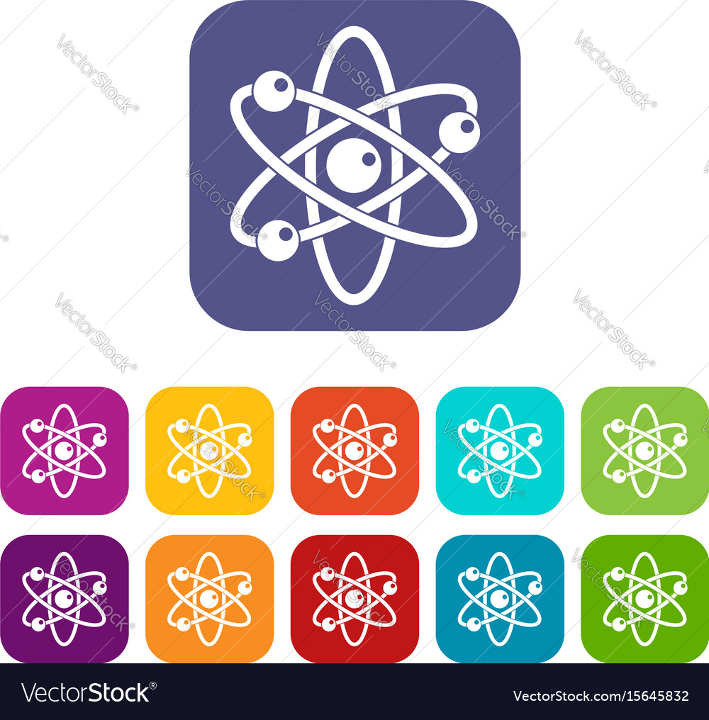 Atom with electrons icons set flat Royalty Free Vector Image