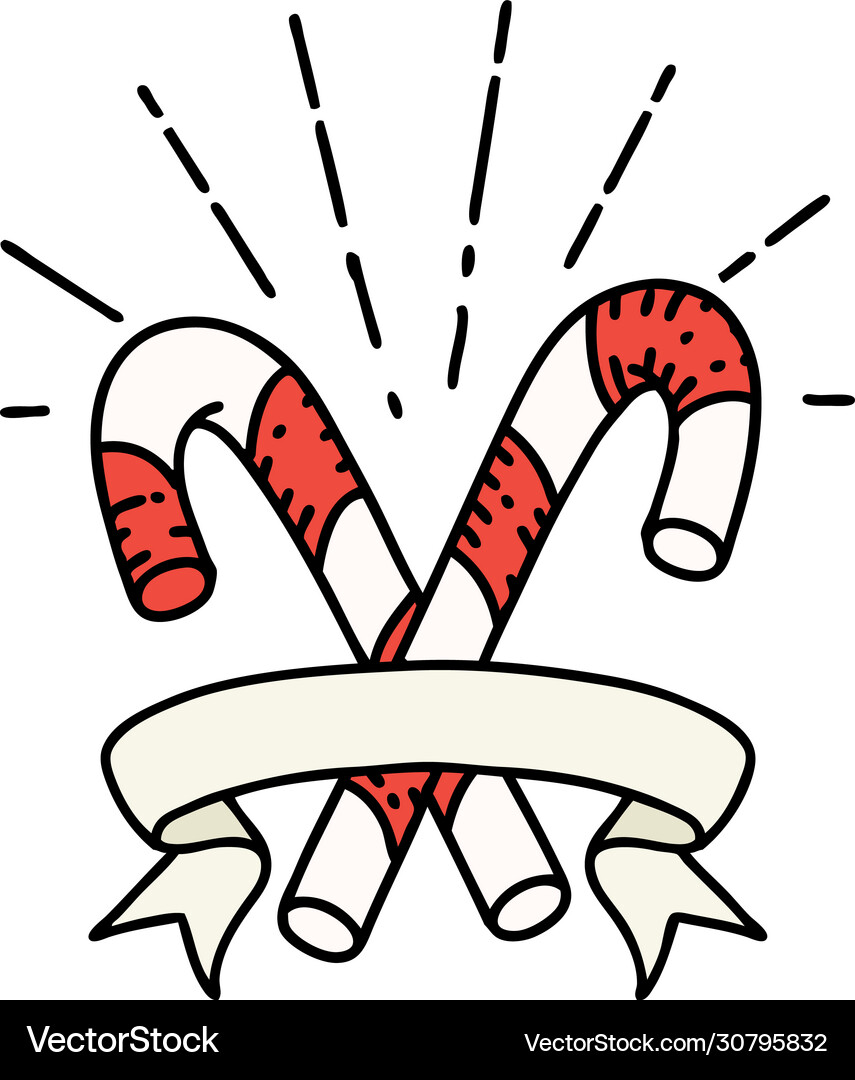 Banner with tattoo style candy canes Royalty Free Vector