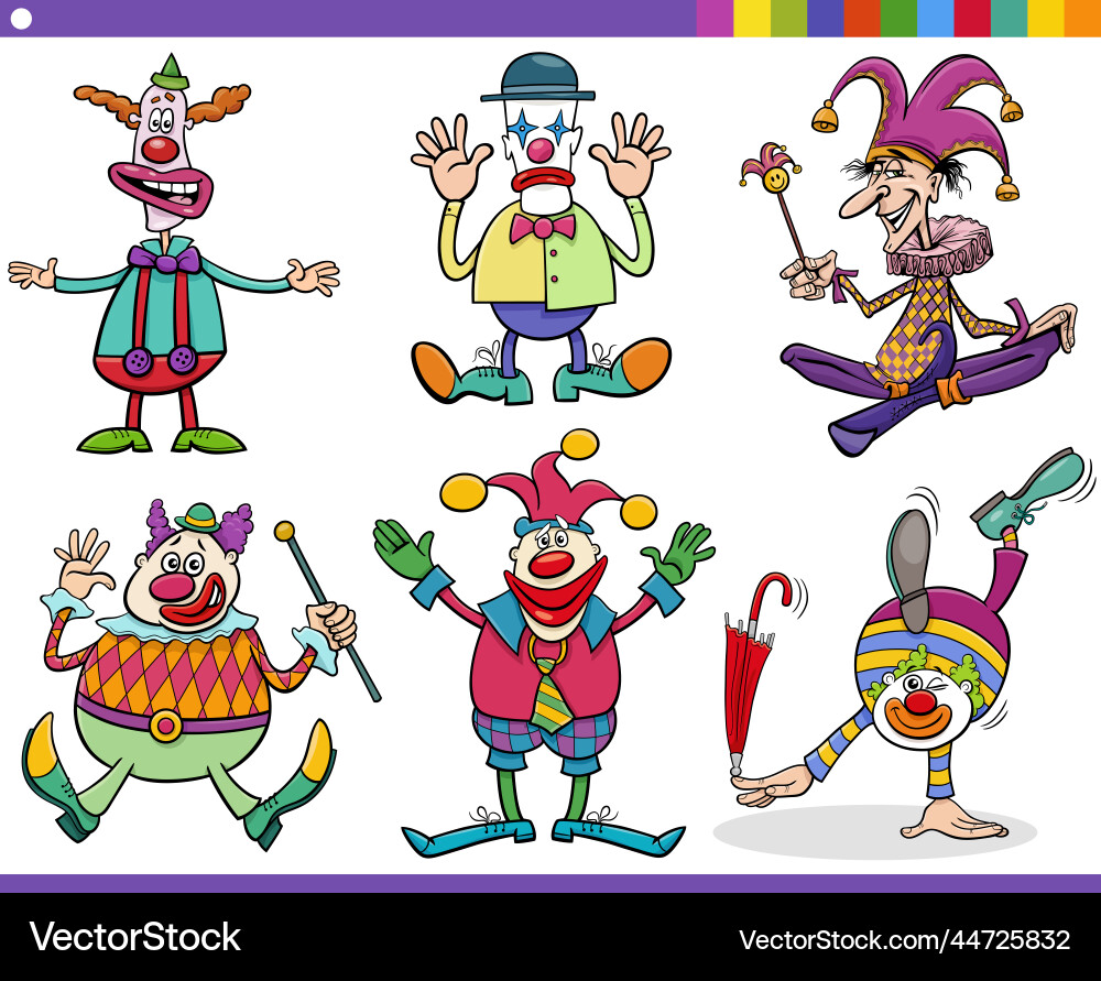 Cartoon clowns or comedians comic characters set Vector Image