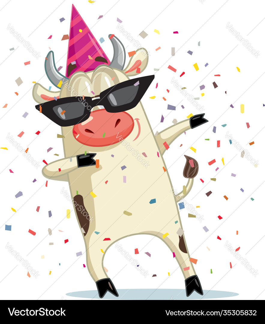Funny party ox dabbing cartoon Royalty Free Vector Image