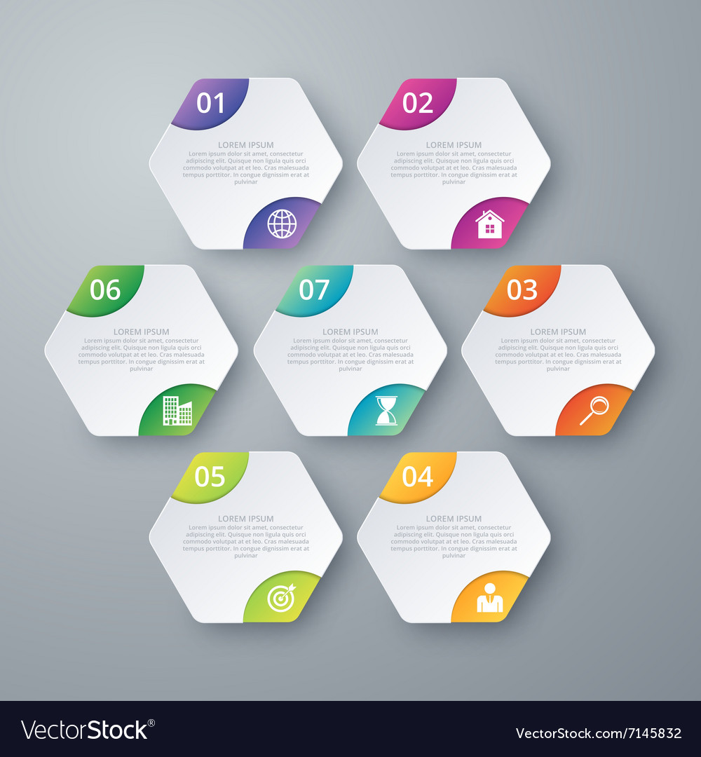 Infographics seven hexagons Royalty Free Vector Image