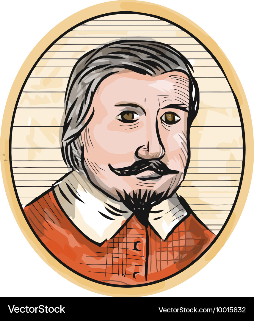 Medieval aristocrat gentleman oval woodcut Vector Image