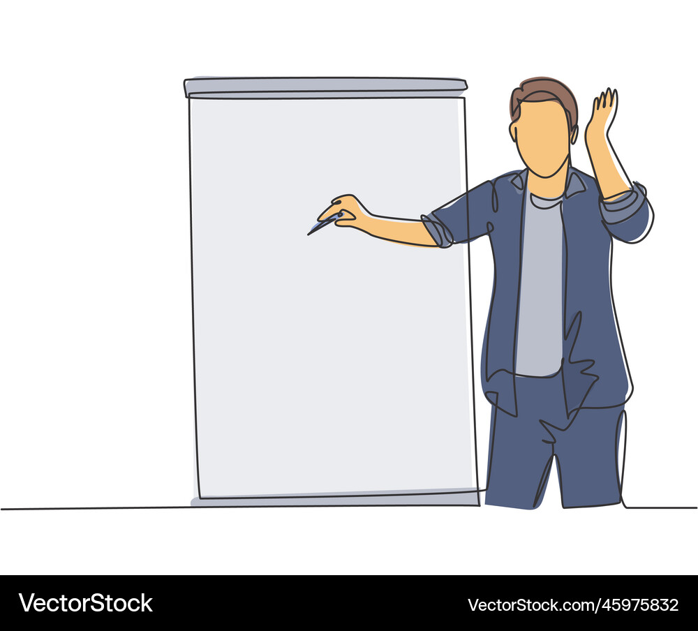 One continuous line drawing of young presenter Vector Image