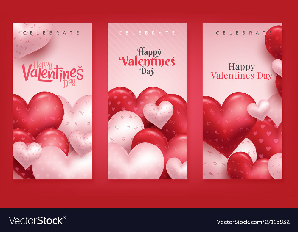 Valentines day vertical banners glossy hearts Vector Image