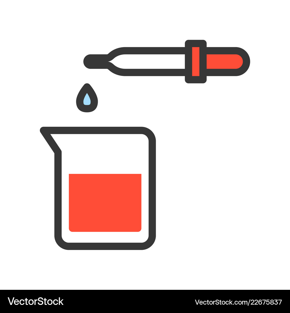 Beaker and dropper blood test or lab filled Vector Image
