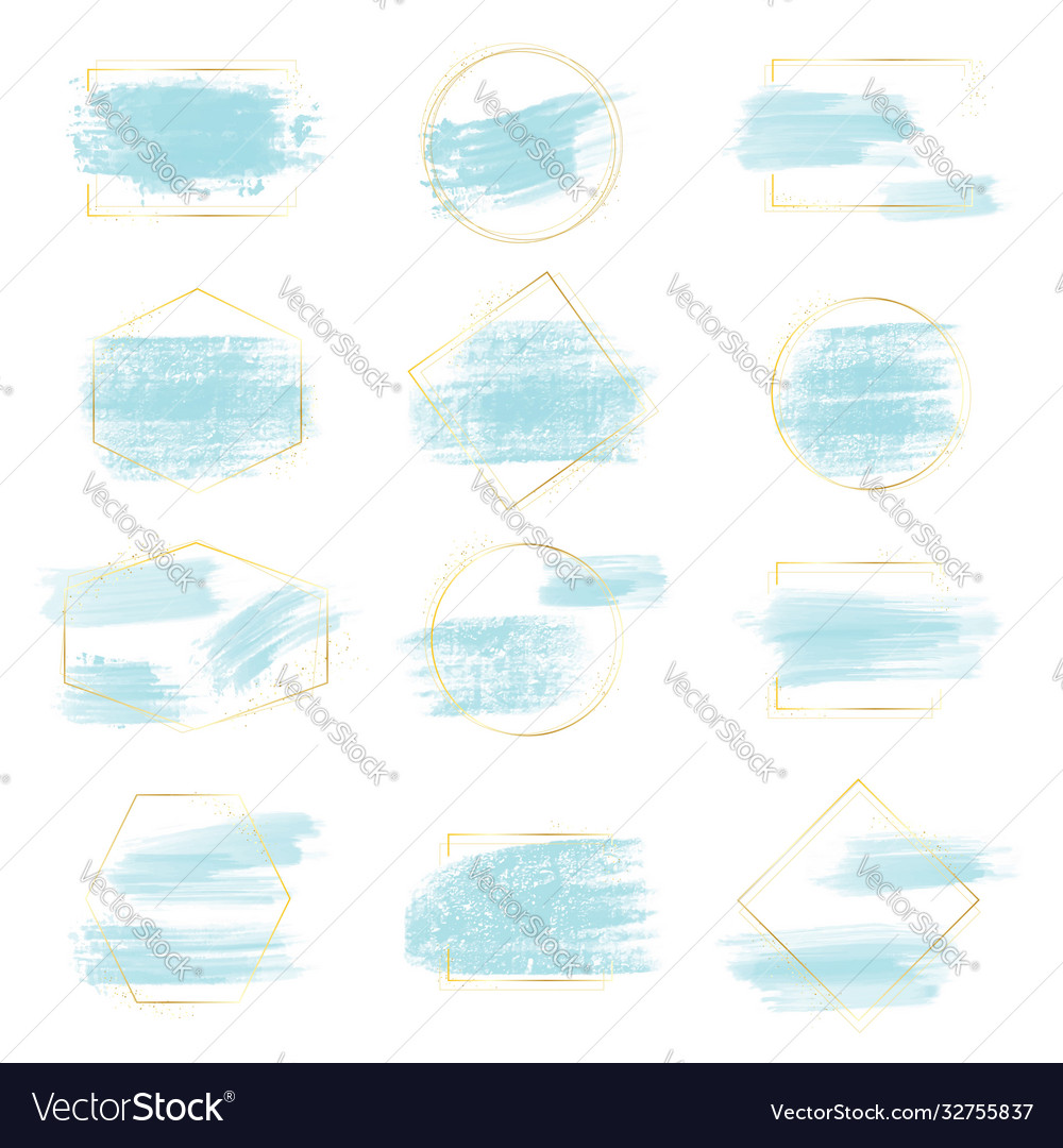 Blue watercolor brush stroke with golden frame Vector Image