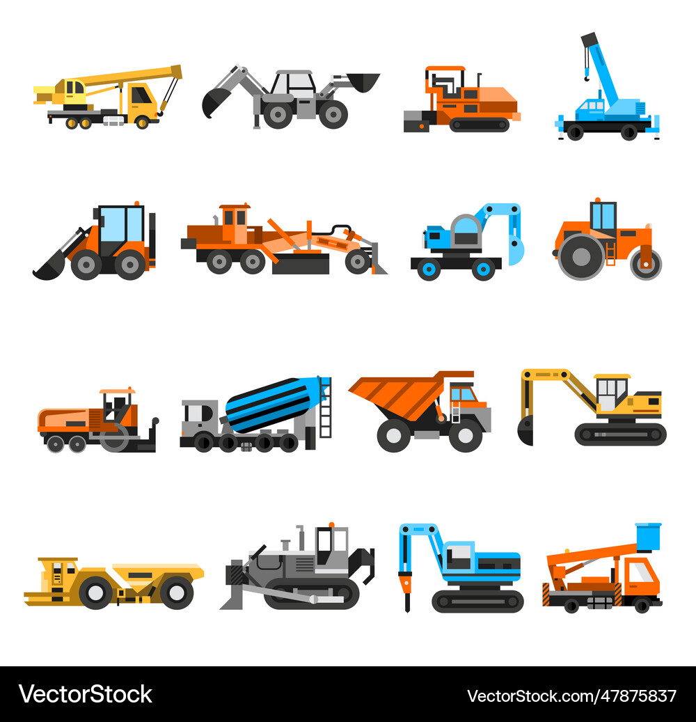 Construction machines icons set Royalty Free Vector Image