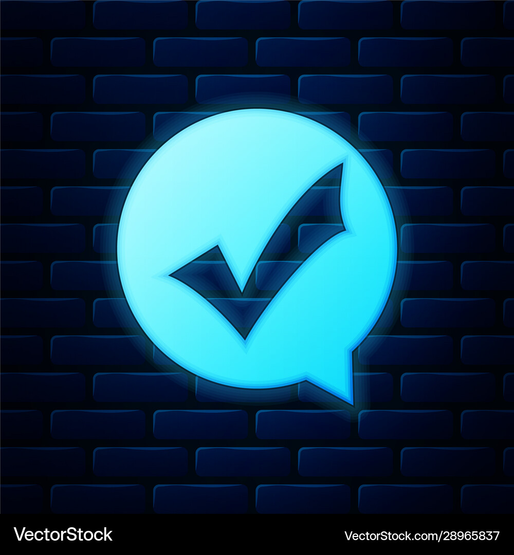 Glowing neon check mark in circle icon isolated Vector Image