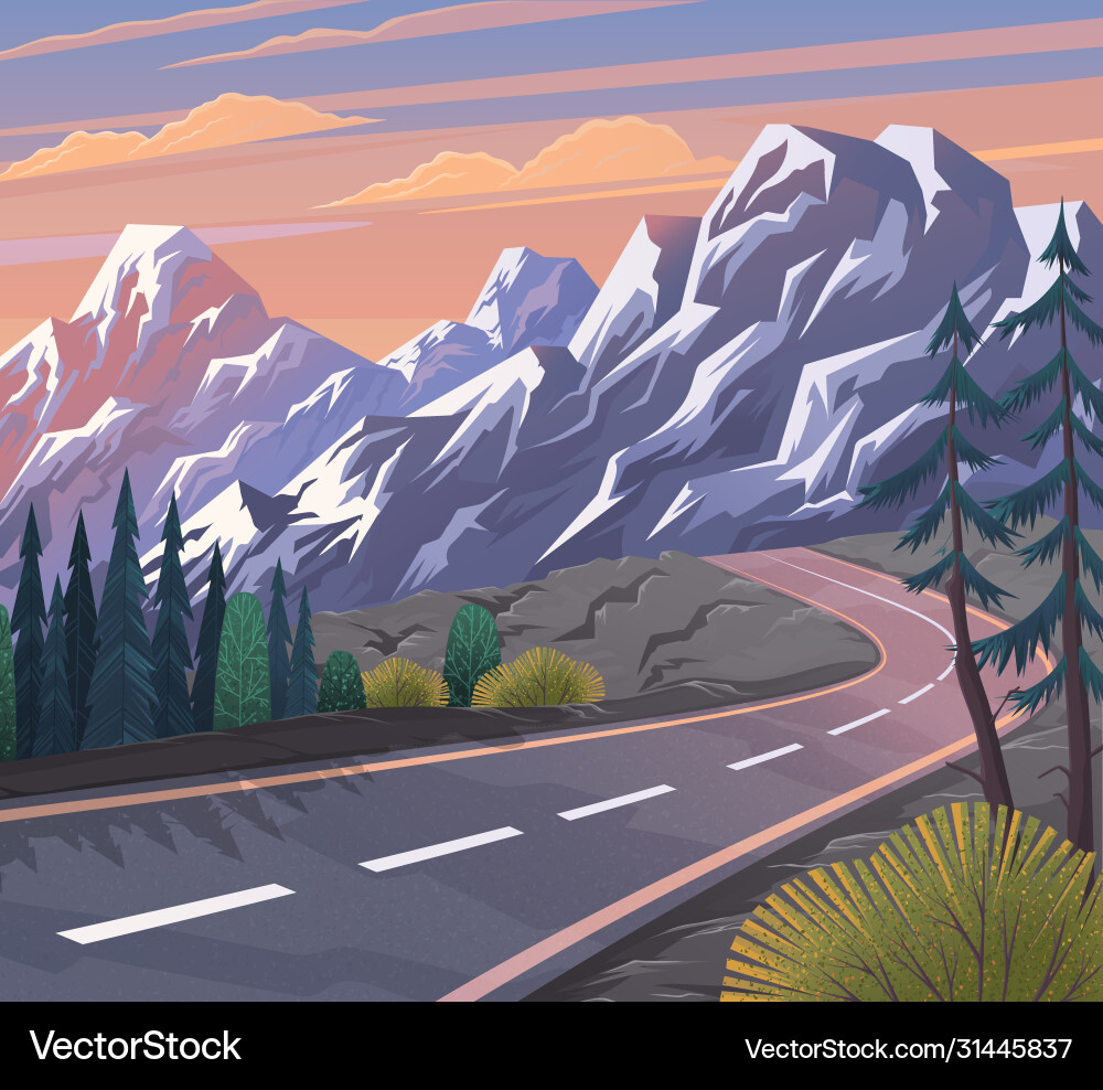 Road to mountain scenic landscape with Royalty Free Vector
