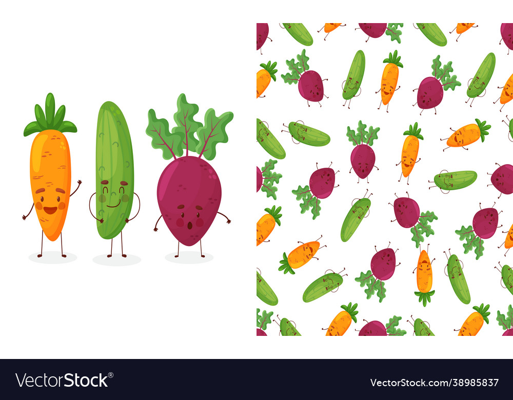 Seamless vegetables character food Royalty Free Vector Image