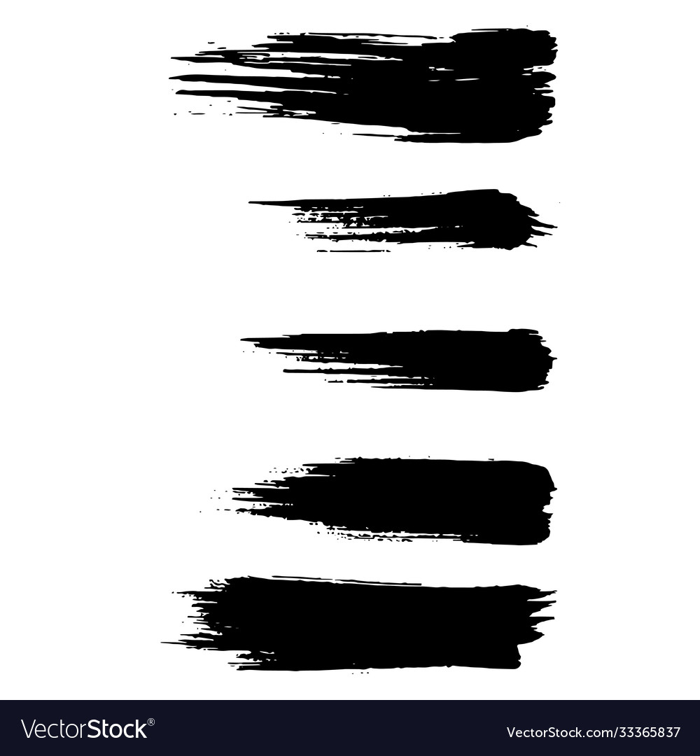 Set brush strokes black ink grunge Royalty Free Vector Image