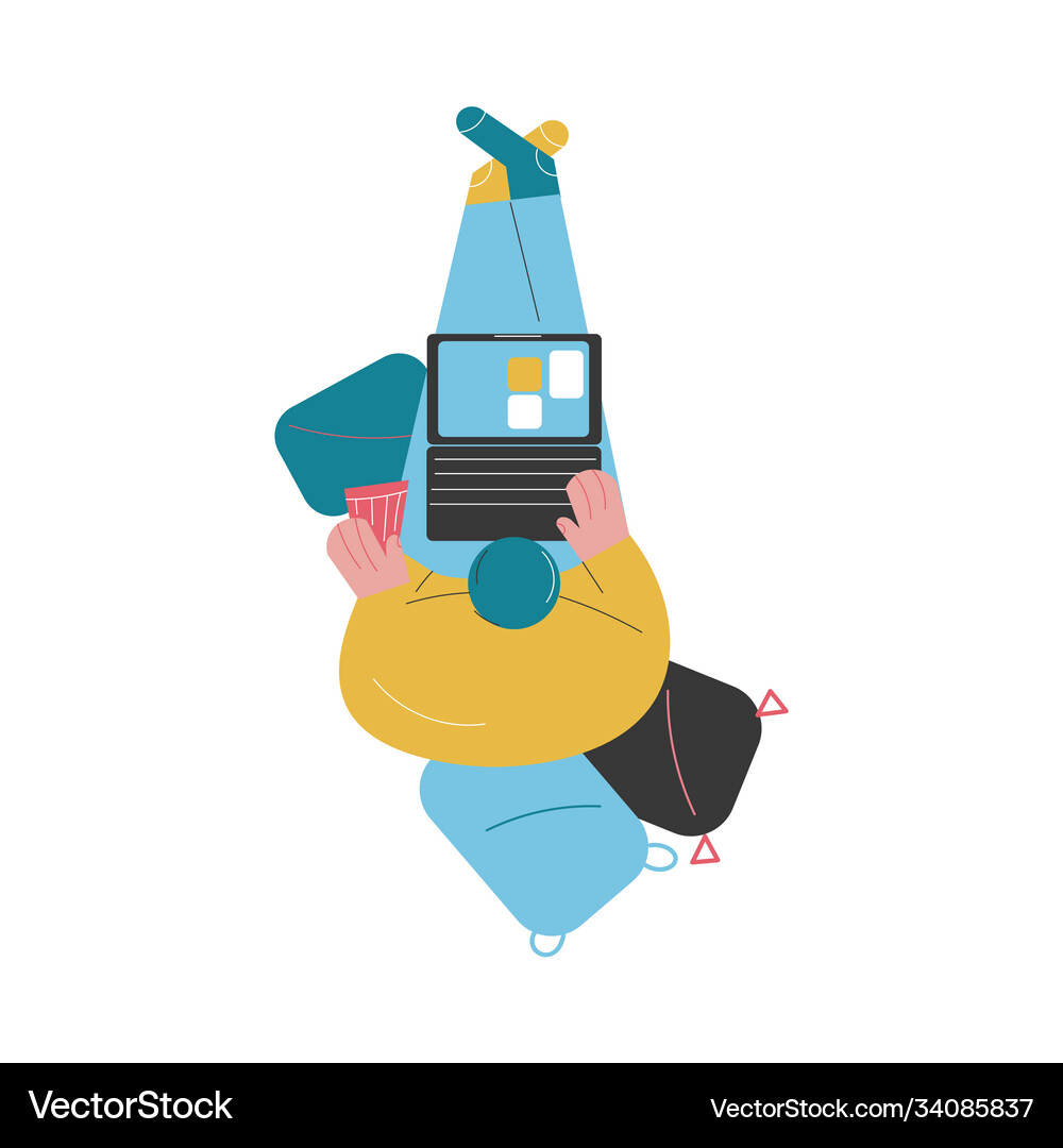 Top view man sitting at home and working Vector Image