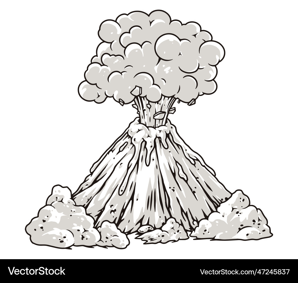 Volcano spewing lava emblem monochrome Royalty Free Vector