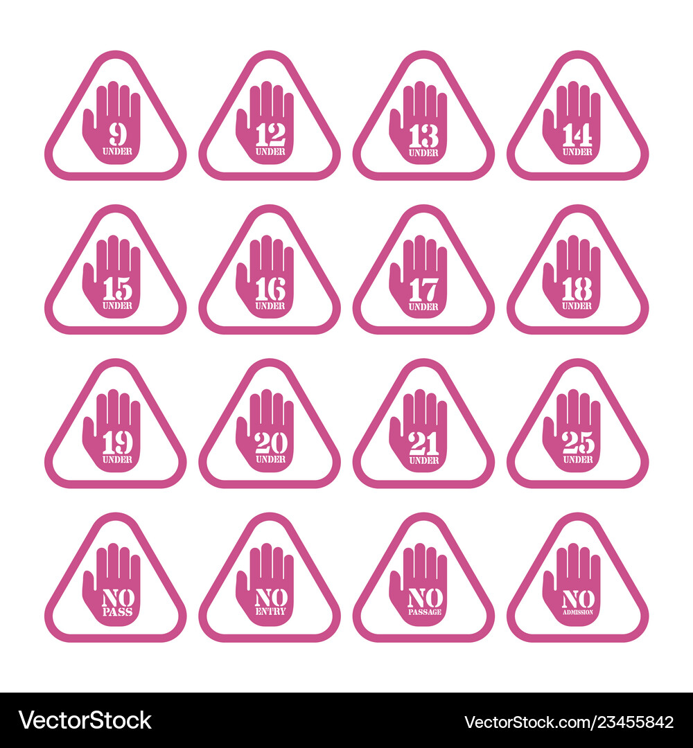 Age limitation and restriction signs set Vector Image