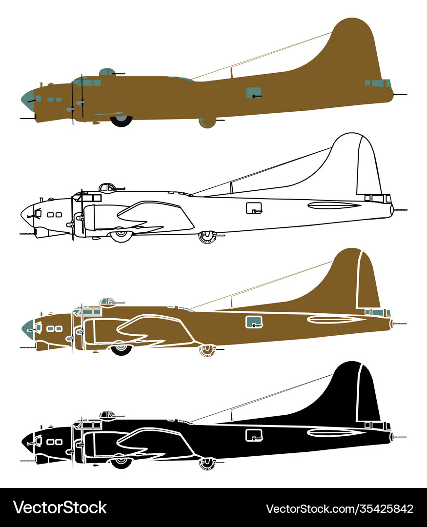 B17 flying fortress in right view Royalty Free Vector Image