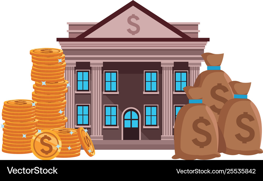 Bank with stacked coins Royalty Free Vector Image