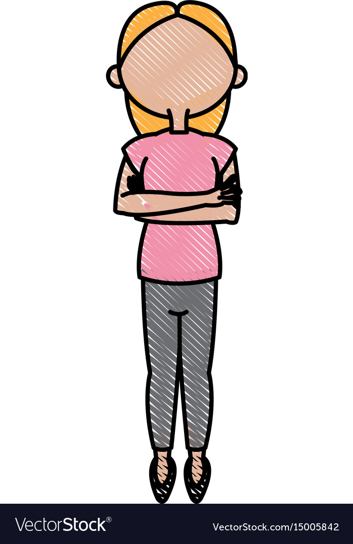 Cartoon girl young arms folded image Royalty Free Vector