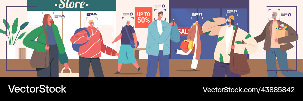 Characters in modern shopping mall interior Vector Image