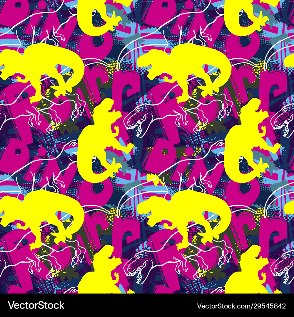 Dinosaur t rex color creative hand drawn seamless Vector Image