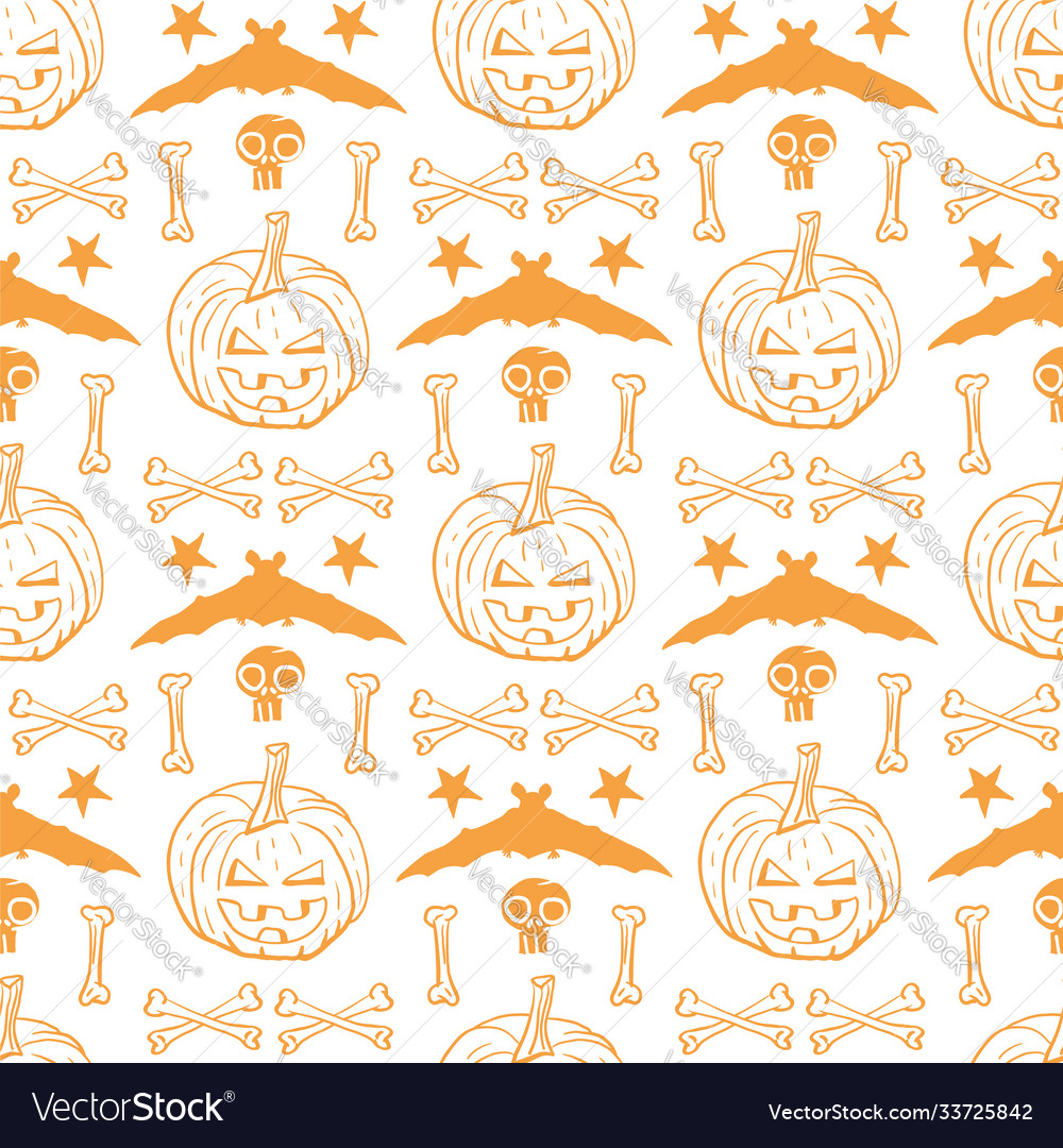 Orange pumpkins bats bones seamless pattern Vector Image