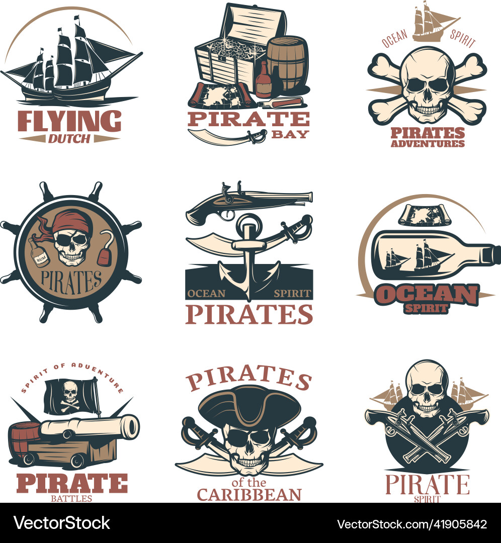 Pirates emblem set in color Royalty Free Vector Image