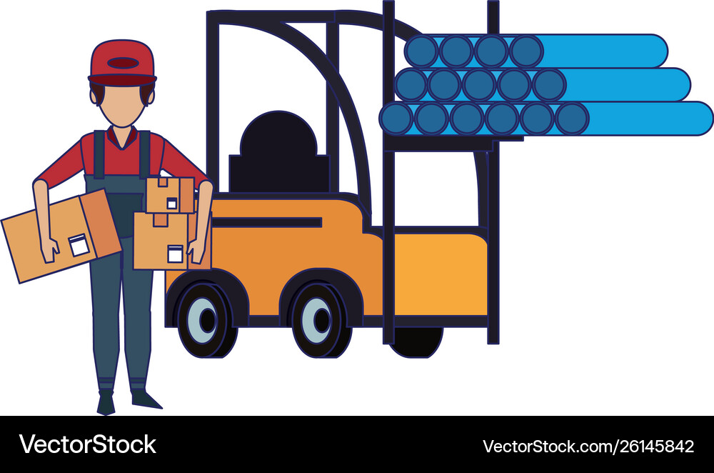 Warehouse worker logistics job concept blue lines Vector Image