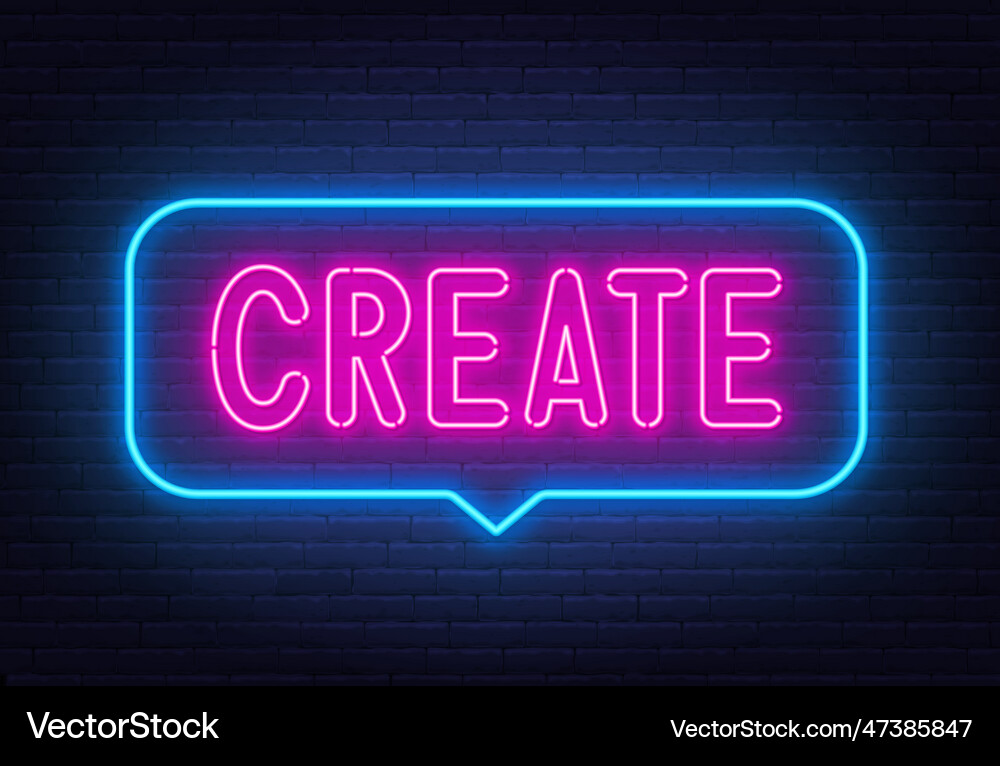 Create neon sign in the speech bubble on brick Vector Image