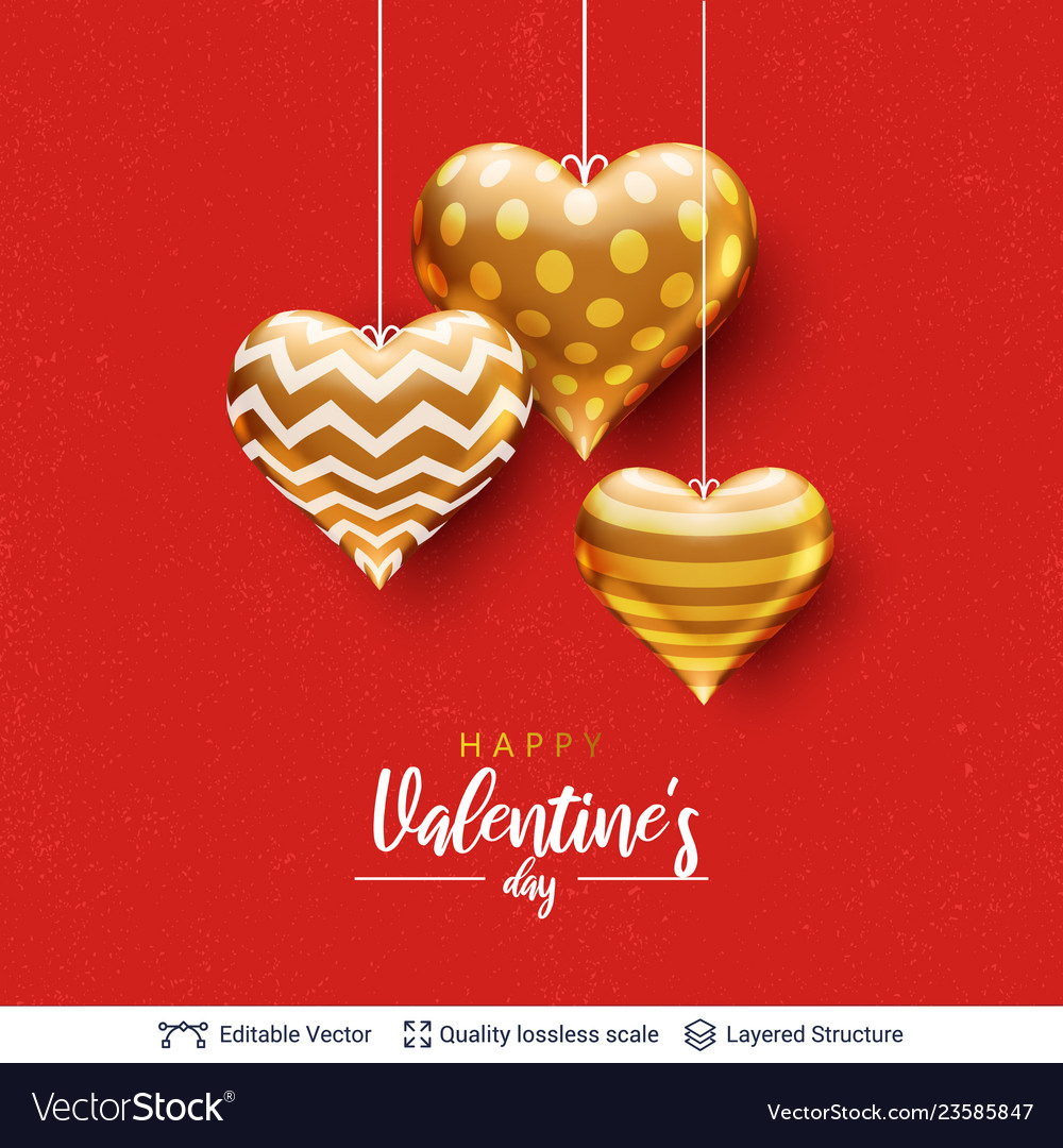 Happy Valentines Day Text And Hearts On Red Vector Image