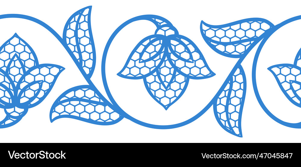 Lace floral pattern seamless border with flowers Vector Image