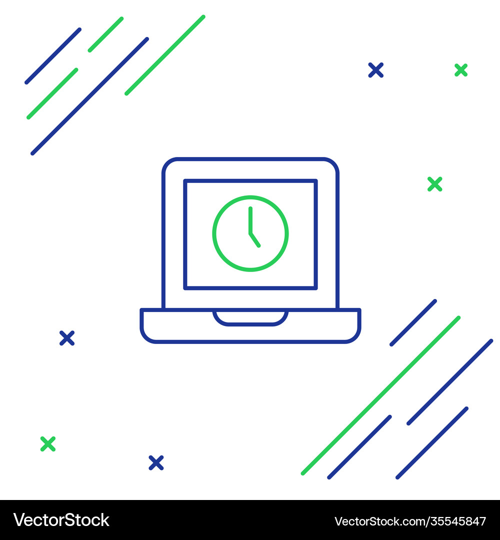 Line laptop time icon isolated on white background