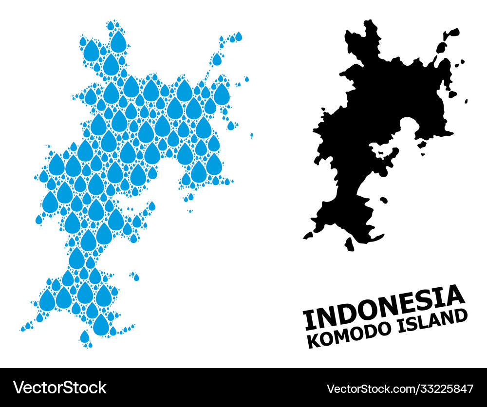 Mosaic map komodo island liquid drops Royalty Free Vector