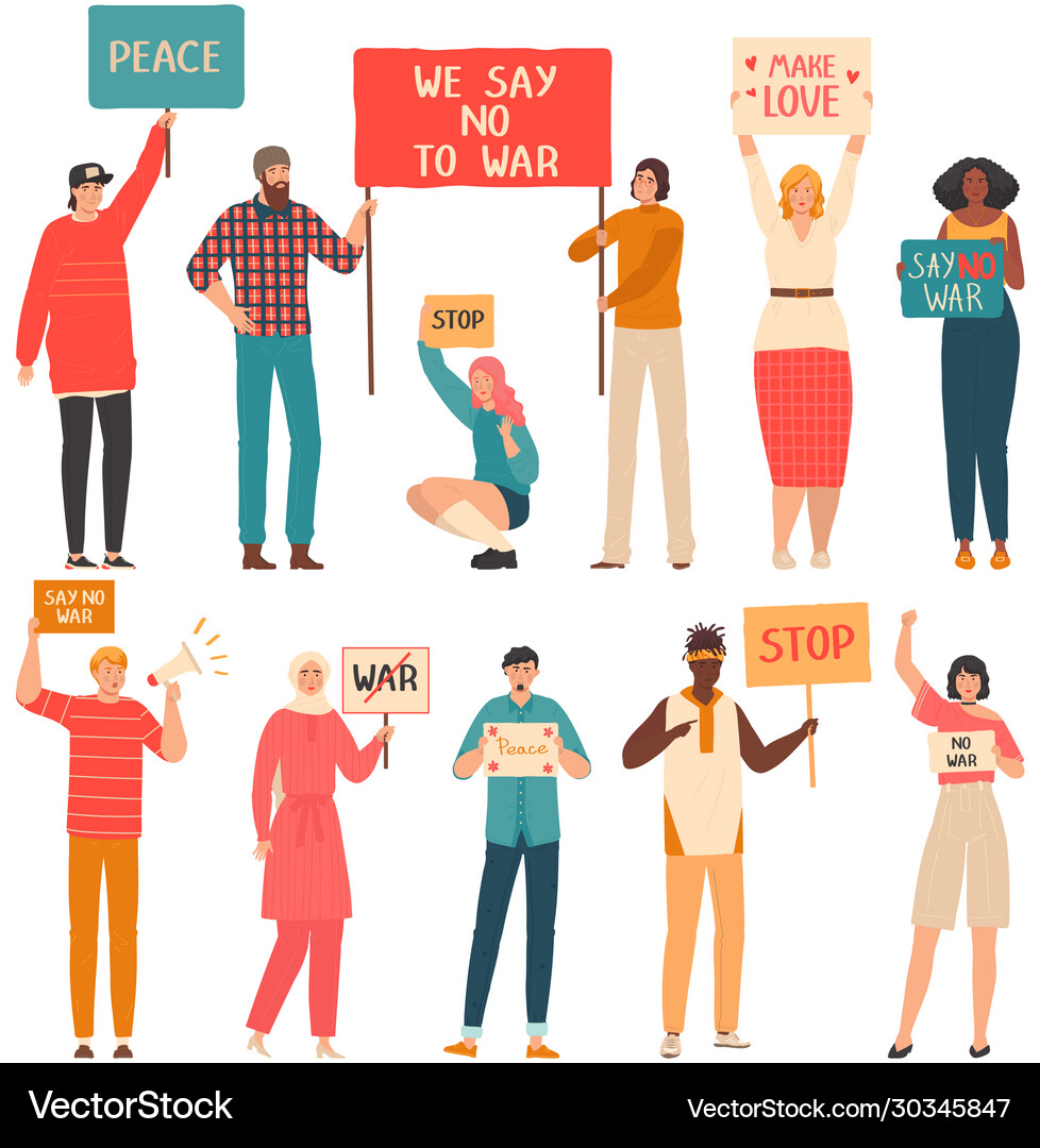 People protest against war set cartoon Royalty Free Vector