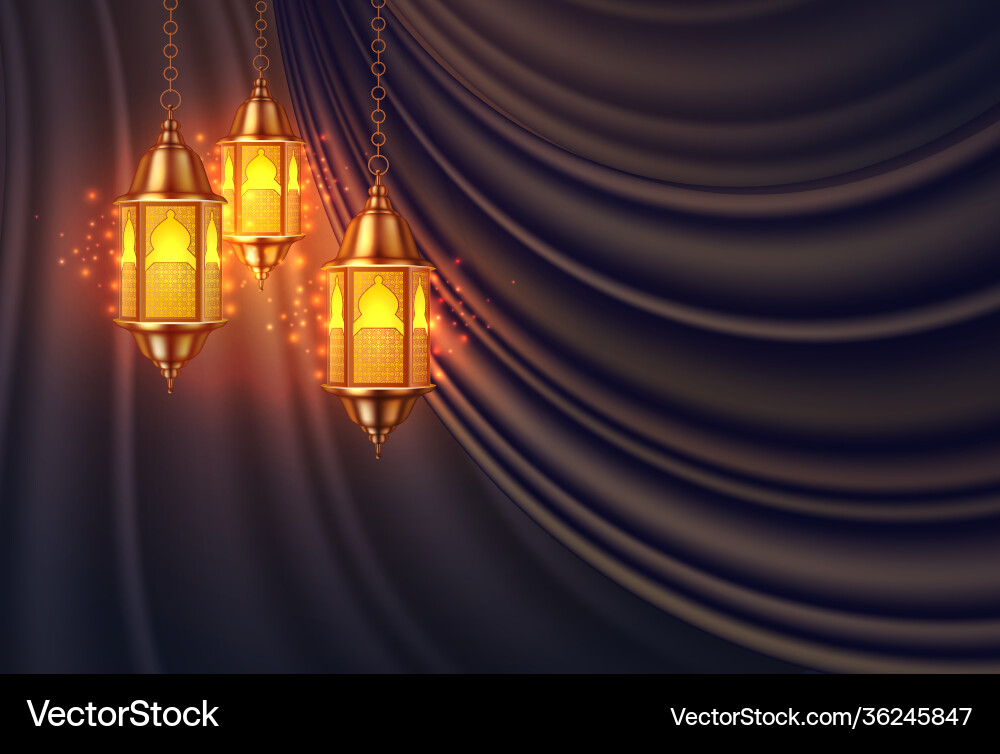 Ramadan kareem lantern realistic curtain Vector Image