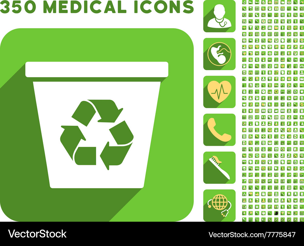Recycle bin icon and medical longshadow set Vector Image