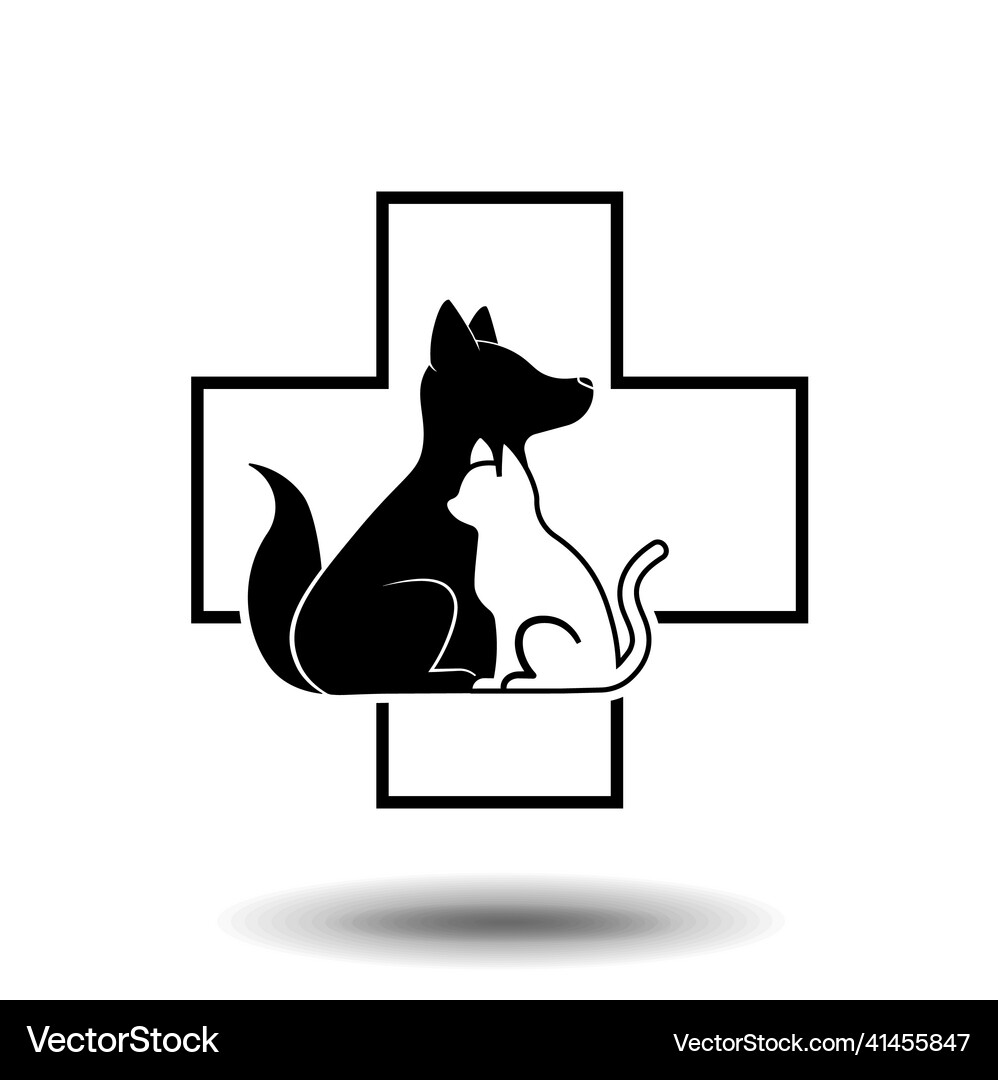 Veterinary cross with dog and cat inside Vector Image
