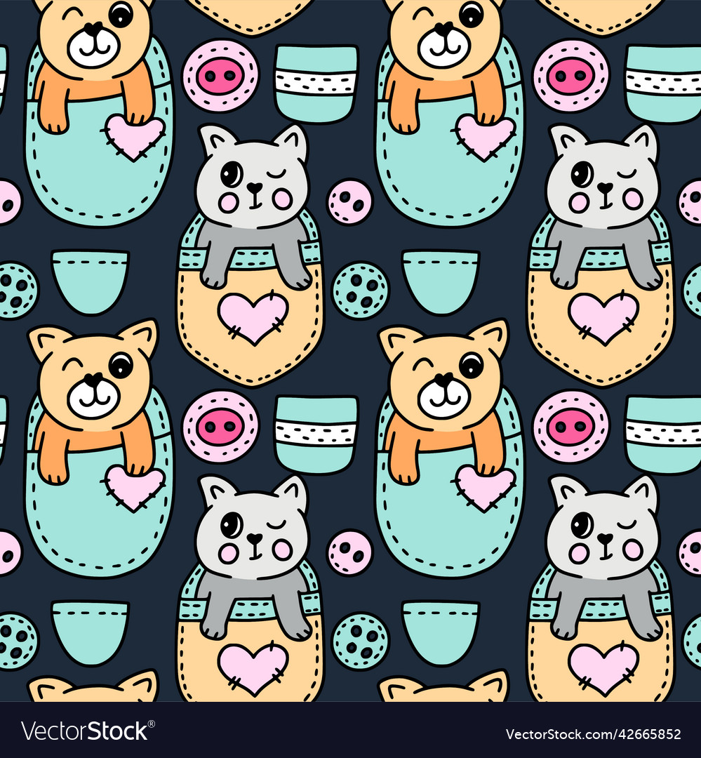 Cute Cat Kawaii Seamless Pattern Royalty Free Vector Image