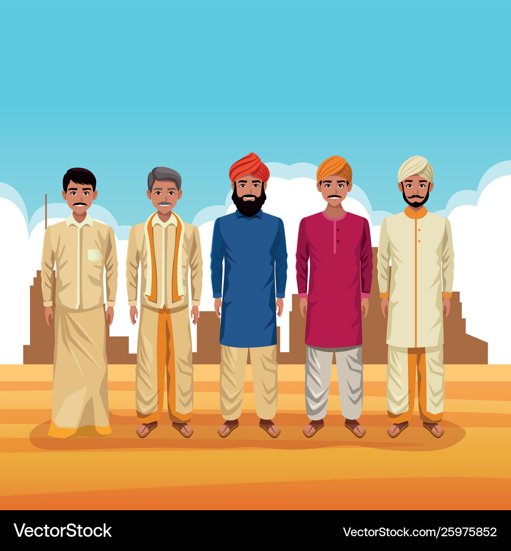 Indian group india cartoon Royalty Free Vector Image